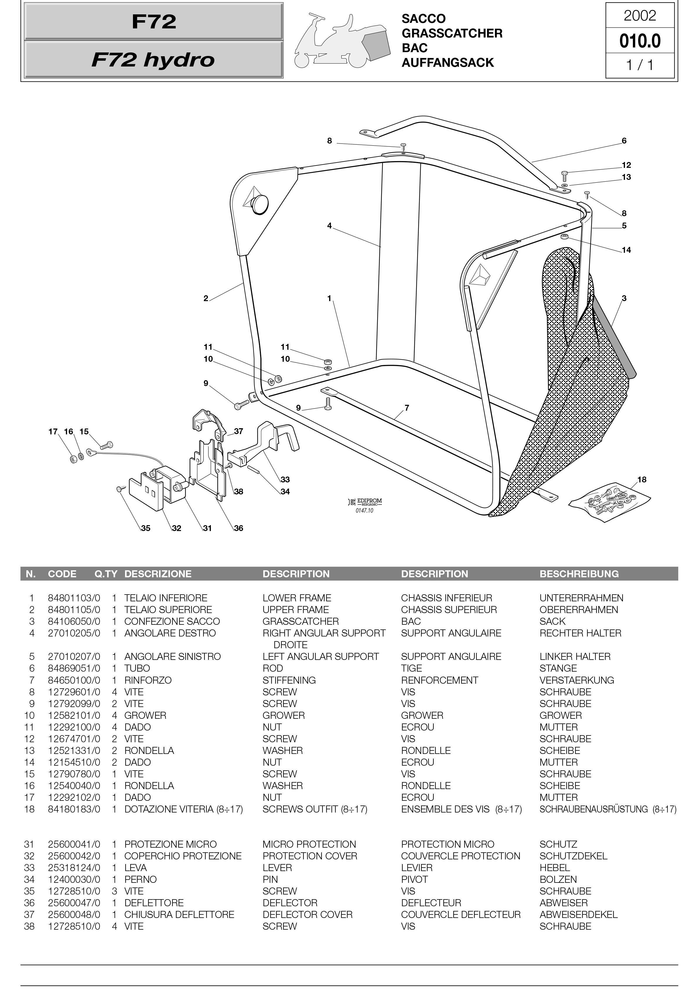 Vues Éclatées Plateau de Coupe F72